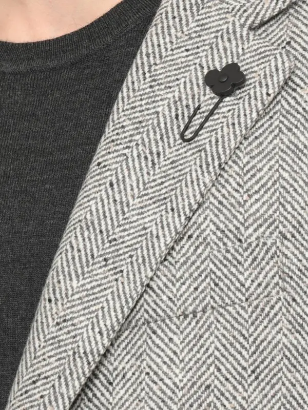 LARDINI Chevron Single-breasted Coat In Pure Virgin Wool