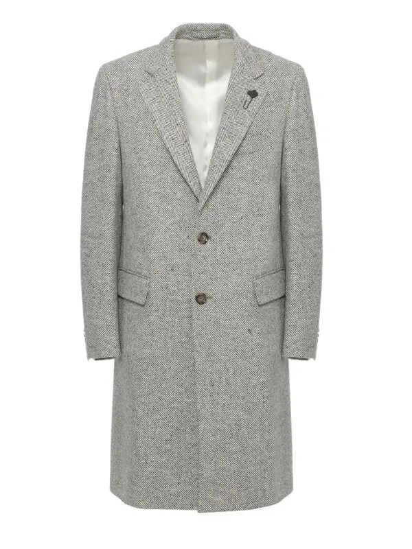 LARDINI Chevron Single-breasted Coat In Pure Virgin Wool