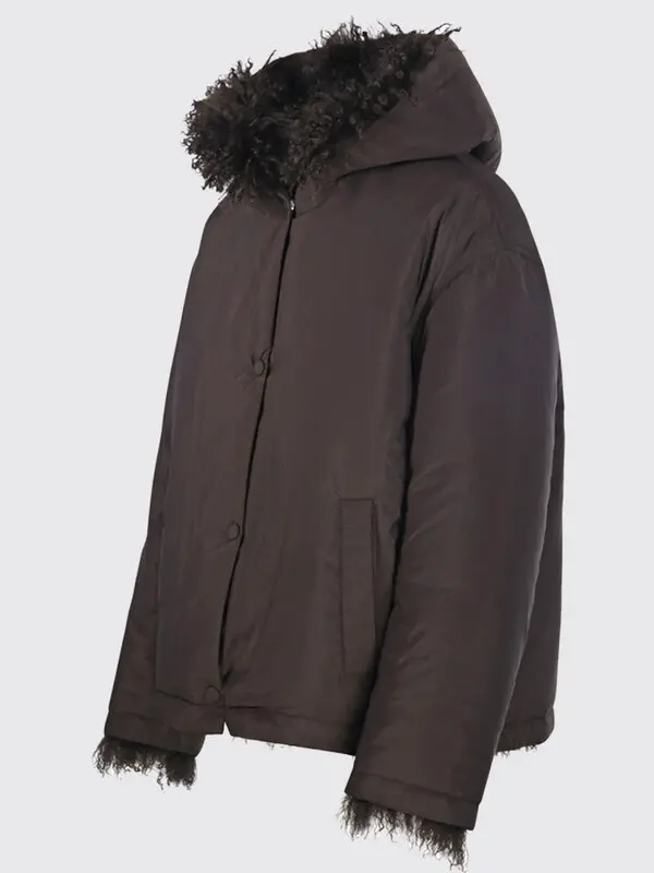 YVES SALOMON Hooded Reversible Short Jacket In Shearling And Lamb Leather