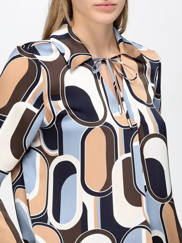 Joseph Ribkoff Abstract Print Satin Blouse With Tie-neck