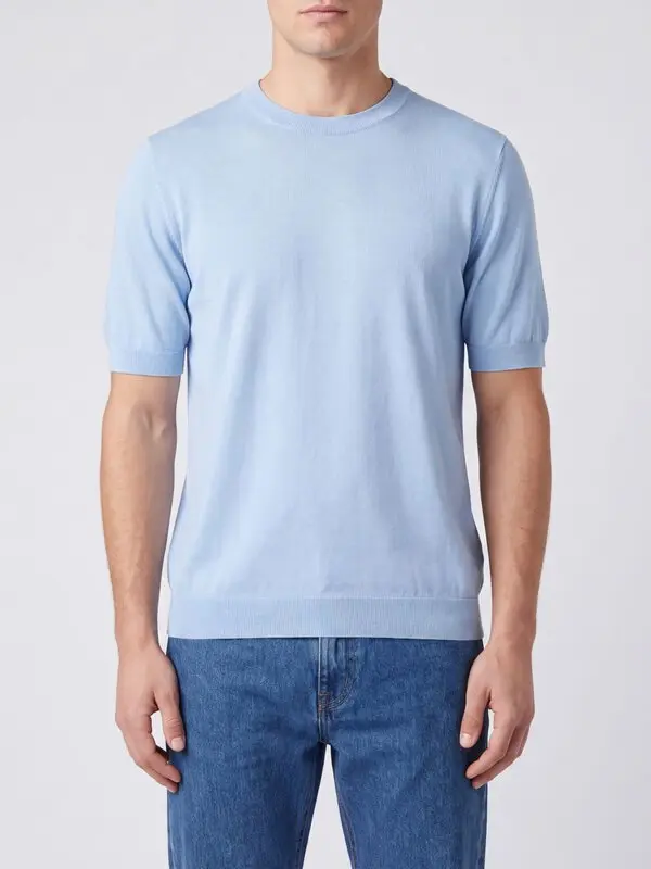 BALLANTYNE Short-sleeved Cotton Crew-neck T-shirt With Ribbed Trims - Gnawed Blue