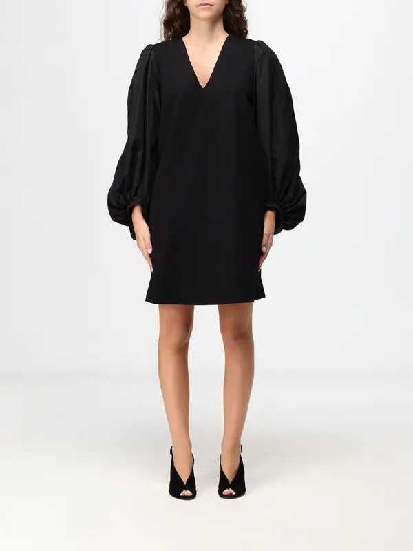 MEIMEIJ V-neck Crêpe Mini Tunic With Balloon Sleeves