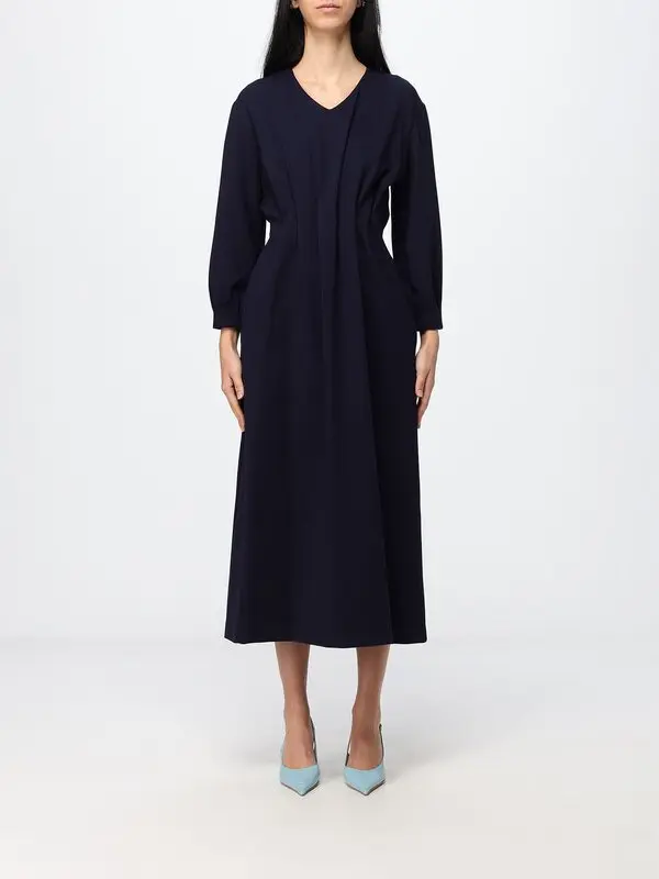 MEIMEIJ V-neck Viscose-blend Midi Tunic With Concealed Closure - Blue