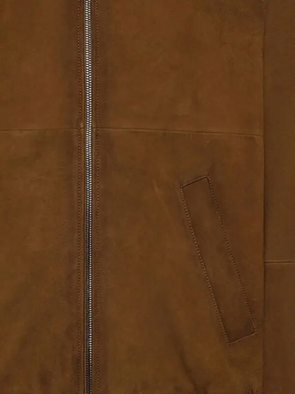 Peuterey Suede Leather Bomber Jacket With Zip Closure And Ribbed Trim