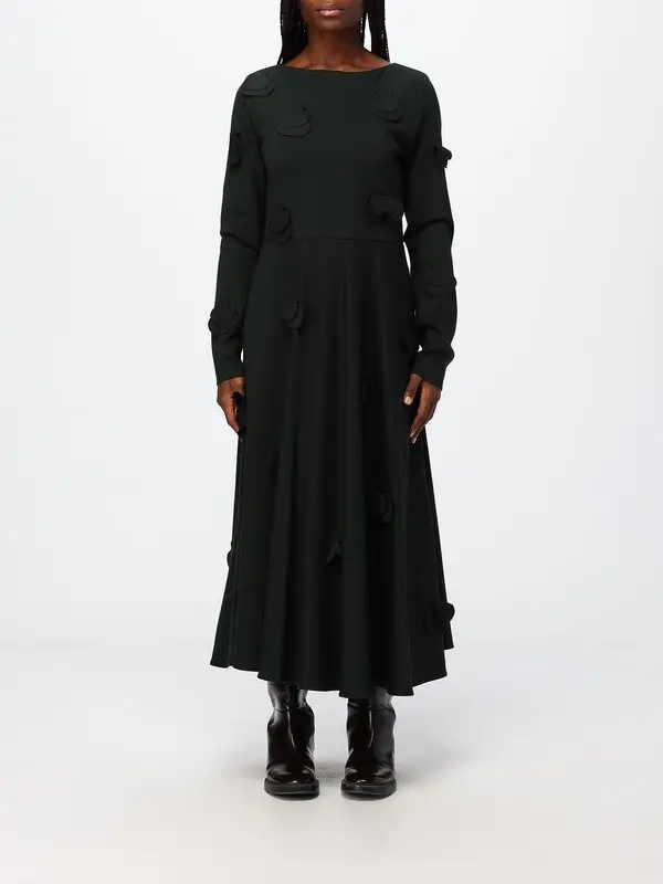 MEIMEIJ Fit-and-flare Midi Dress In Jersey With Embroidered Patches - Green