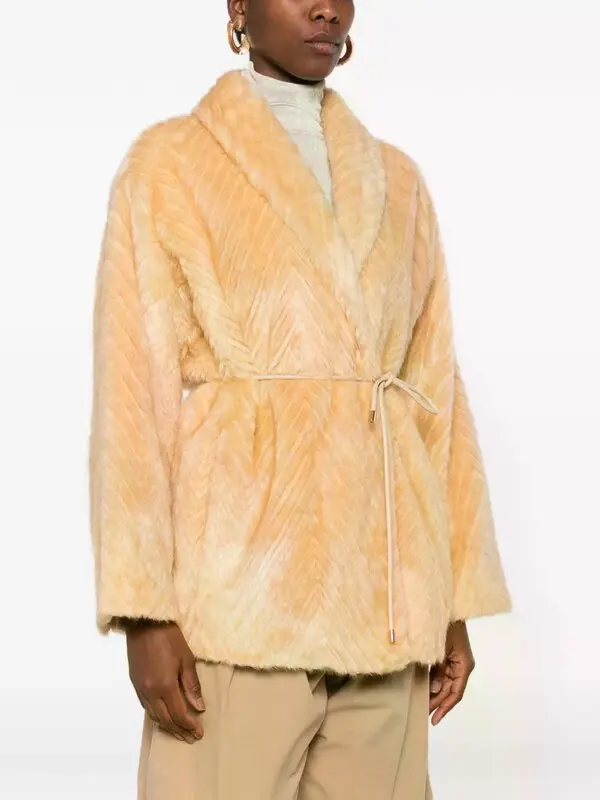 FORTE_FORTE Chevron-pattern Belted Coat