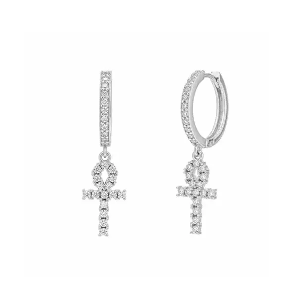 SPERO LONDON Pave Egyptian Ankh Sterling Drop Earring - Silver