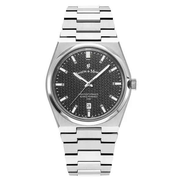 JACQUES DU MANOIR Horizon Gents Stainless Steel Watch With Black Textured Dial - Silver
