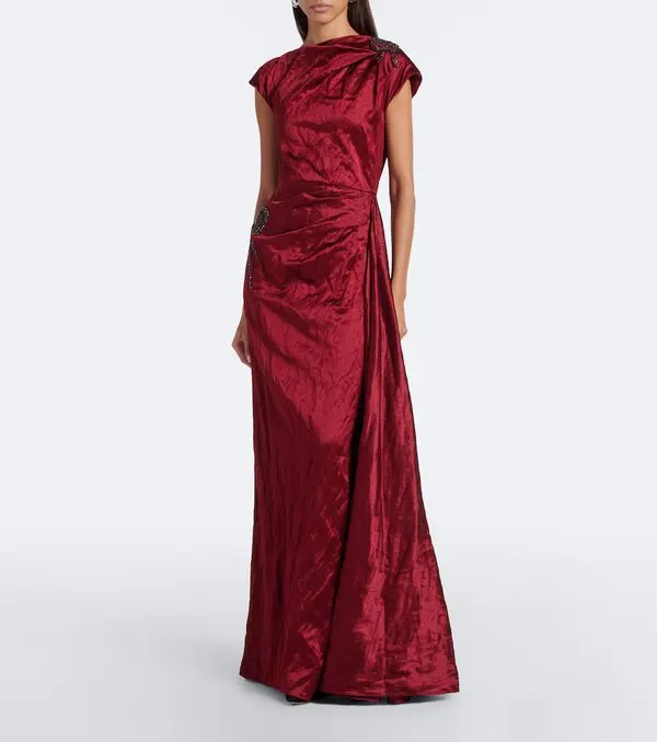 Erdem Draped Embellished Satin Gown