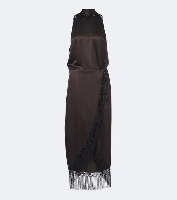 SIR. Lula Fringed Asymmetric Silk Maxi Dress