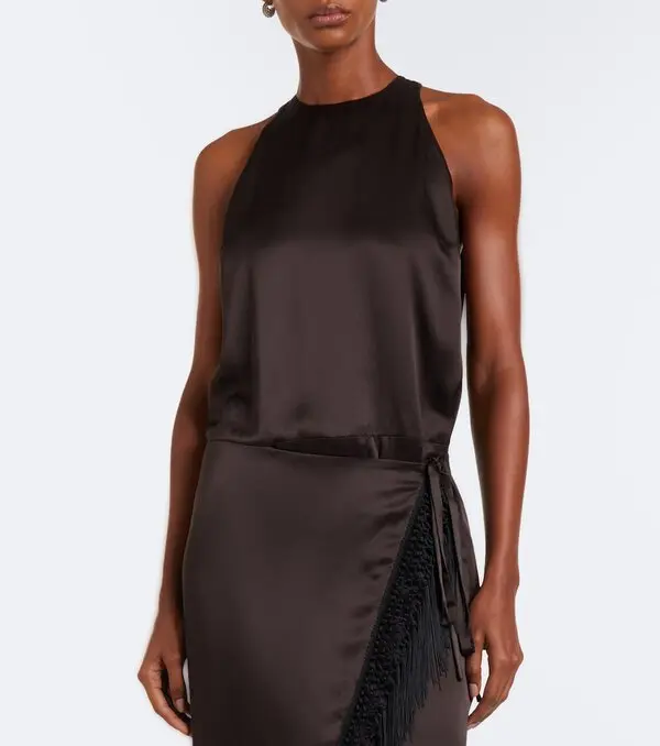 SIR. Lula Fringed Asymmetric Silk Maxi Dress