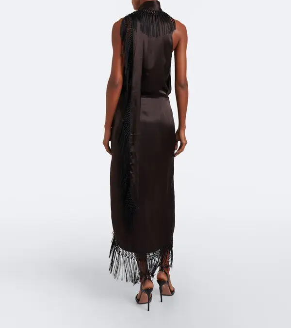SIR. Lula Fringed Asymmetric Silk Maxi Dress