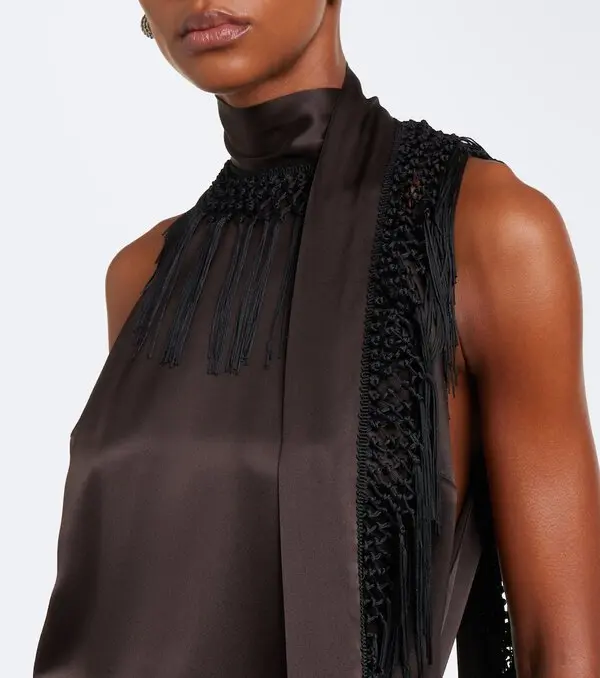 SIR. Lula Fringed Asymmetric Silk Maxi Dress
