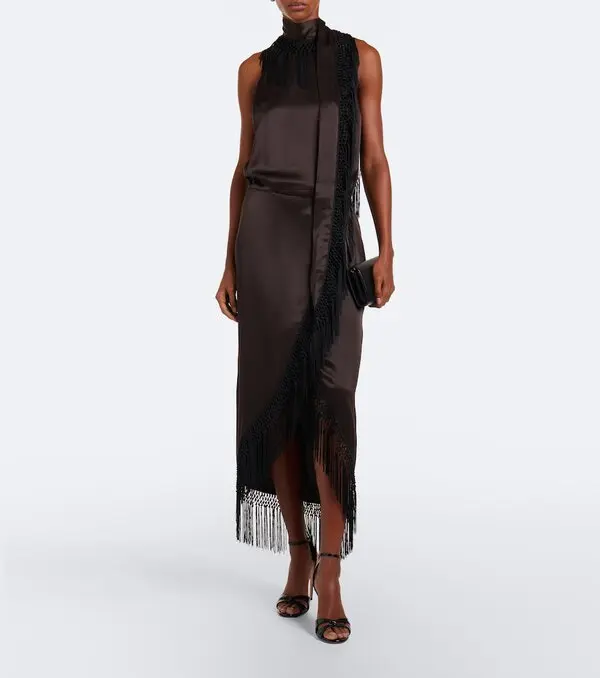 SIR. Lula Fringed Asymmetric Silk Maxi Dress