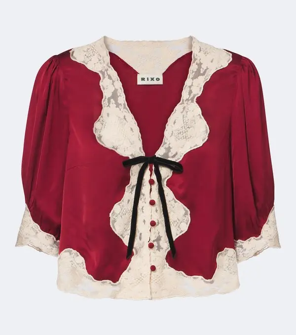 Rixo Ursula Lace-trimmed Satin Blouse