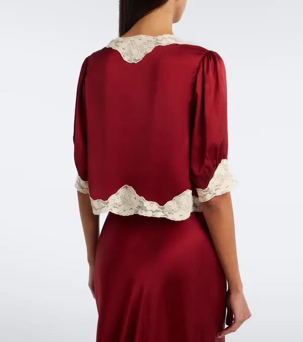 Rixo Ursula Lace-trimmed Satin Blouse