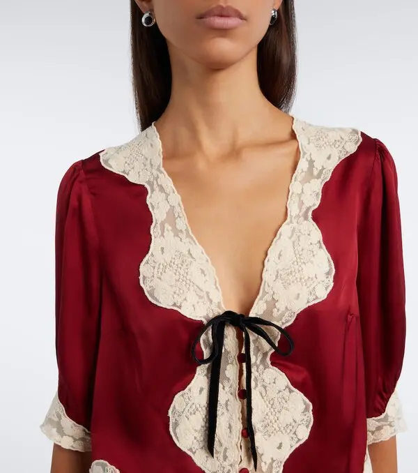 Rixo Ursula Lace-trimmed Satin Blouse