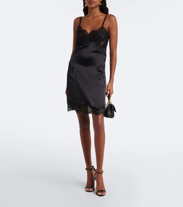 Dolce & Gabbana Lace-trimmed Silk Satin Slip Dress