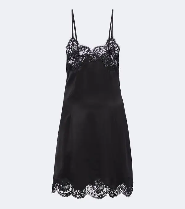 Dolce & Gabbana Lace-trimmed Silk Satin Slip Dress - Black