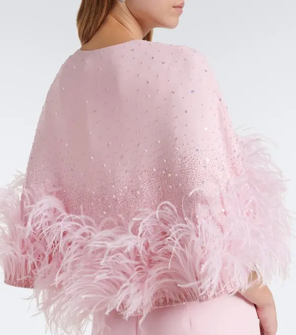 Oscar De La Renta Embellished Caped Silk-blend Georgette Gown