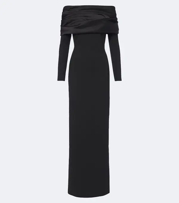 Solace London Bradshaw Off-shoulder Crepe And Satin Gown - Black