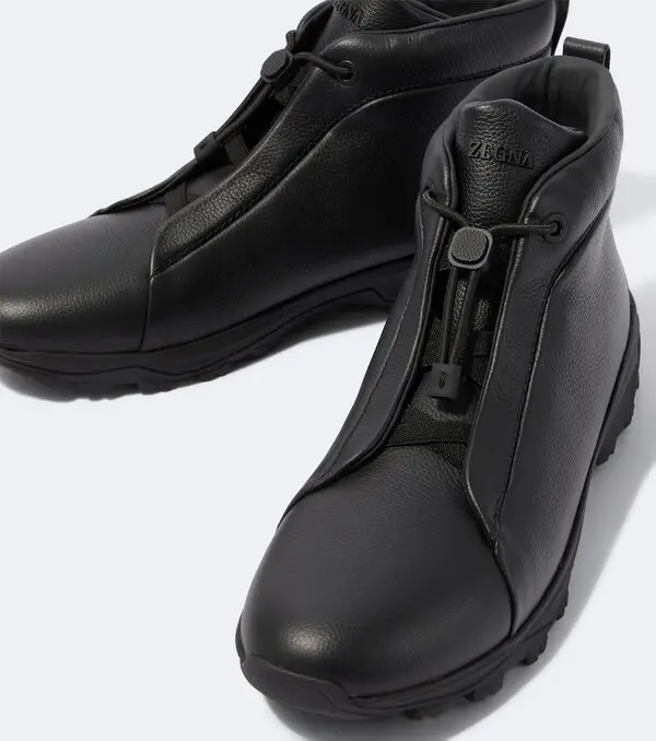Zegna Triple Stitch Leather High-top Sneakers