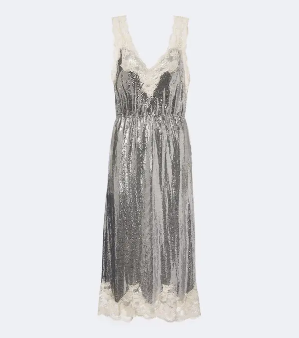 Rabanne Lace-trimmed Chainmail Midi Dress