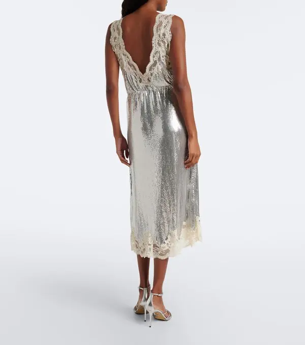 Rabanne Lace-trimmed Chainmail Midi Dress