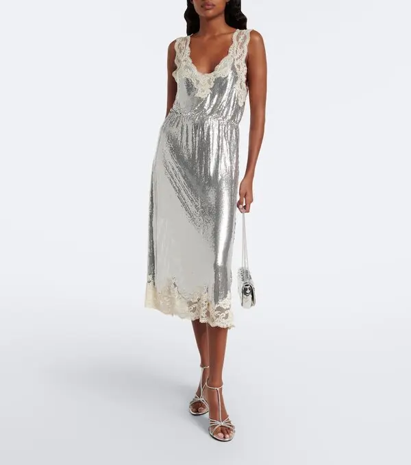 Rabanne Lace-trimmed Chainmail Midi Dress