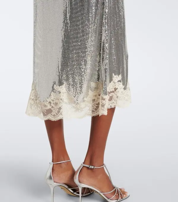 Rabanne Lace-trimmed Chainmail Midi Dress
