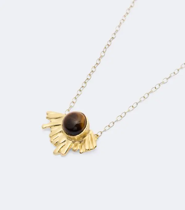 YSSO Crescent Sun Embellished 24kt -plated Necklace