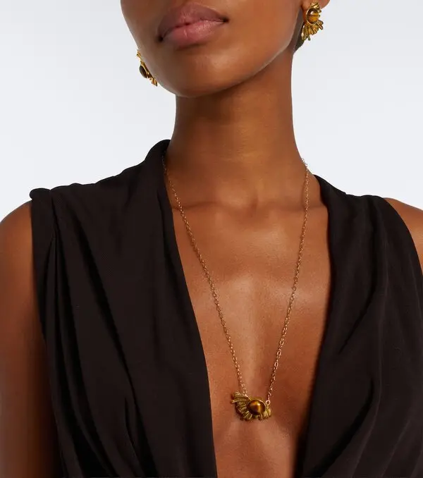 YSSO Crescent Sun Embellished 24kt -plated Necklace