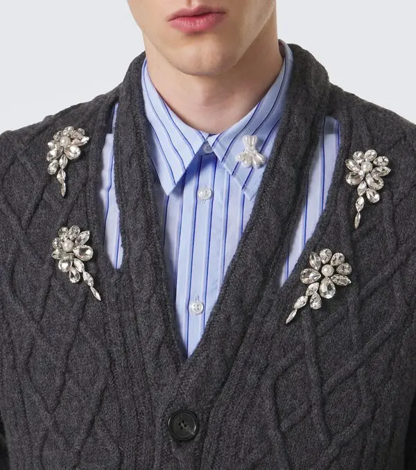 Simone Rocha Cable-knit Embellished Virgin Wool Cardigan