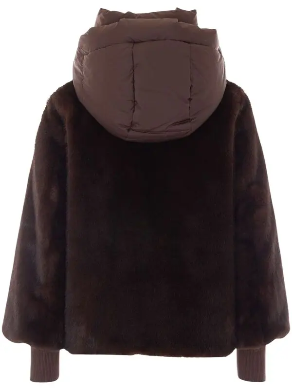 Add Zip-up Faux Fur Hooded Jacket