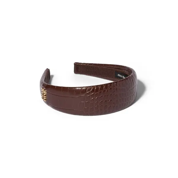 Miu Miu Crocodile Embossed Calfskin Headband - Cocoa Brown
