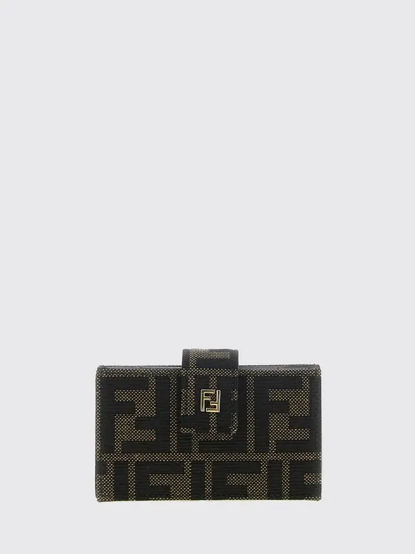 Fendi Ff Monogram Jacquard Fabric Card Holder With Snap Closure - Brown