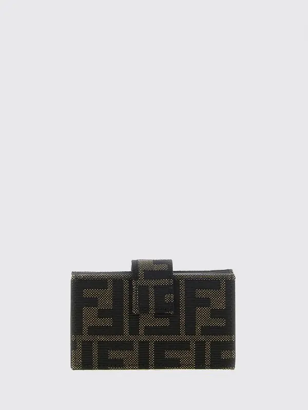 Fendi Ff Monogram Jacquard Fabric Card Holder With Snap Closure