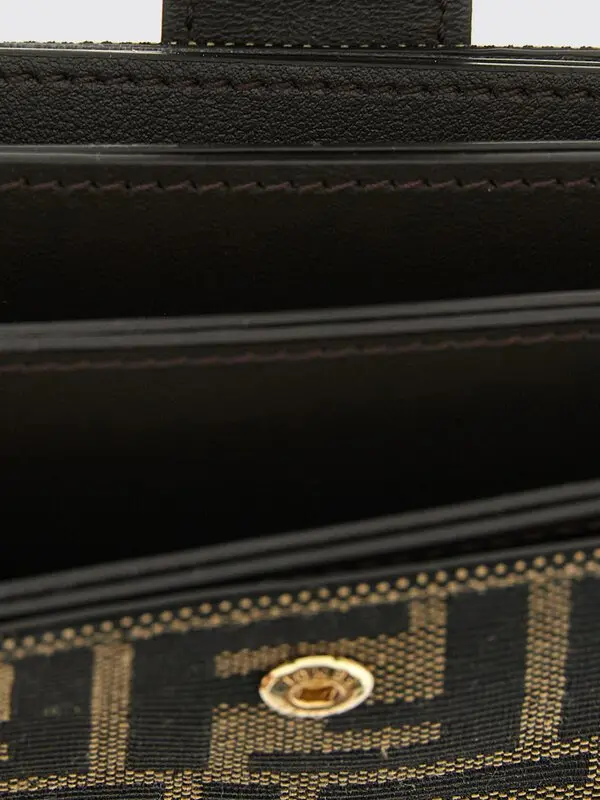 Fendi Ff Monogram Jacquard Fabric Card Holder With Snap Closure