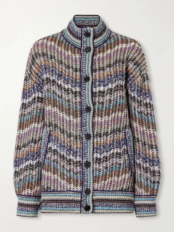 Missoni Striped Metallic Crochet-knit Cardigan