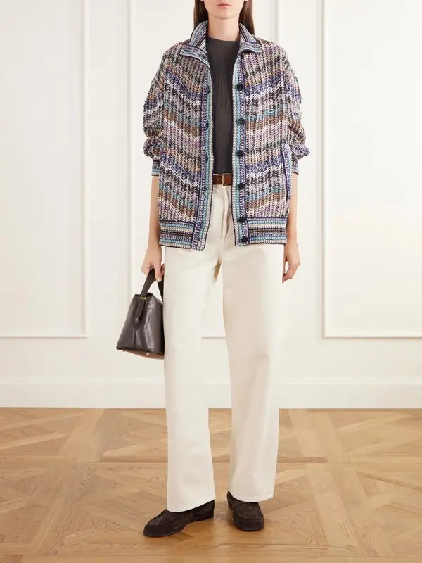 Missoni Striped Metallic Crochet-knit Cardigan