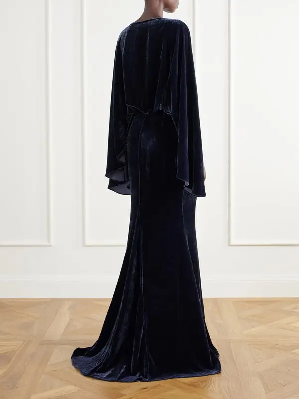 TALLER MARMO Musidora Cape-effect Draped Velvet Gown