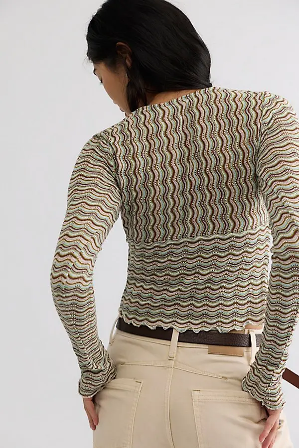 Free People Ashton Long Sleeve Top At - Peach Combo