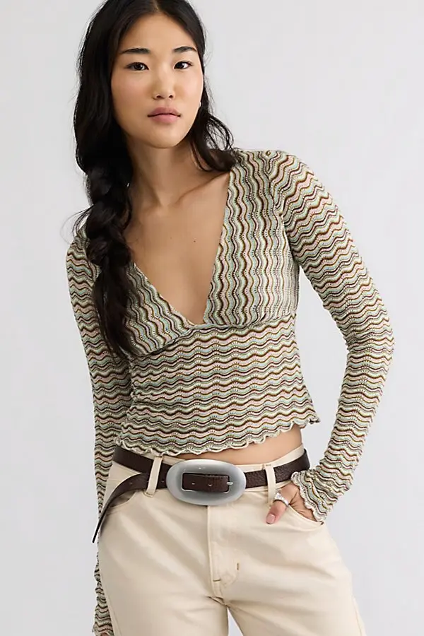 Free People Ashton Long Sleeve Top At - Peach Combo