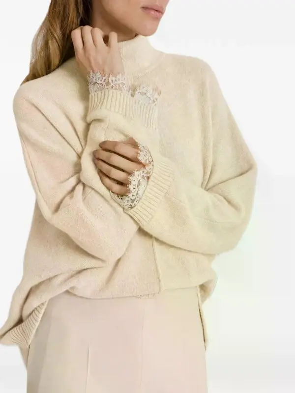 Alberta Ferretti Lace-trim High-neck Sweater