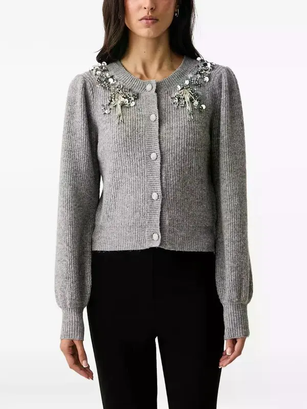 FRACOMINA Sequin-embellished Puffed-sleeve Cardigan