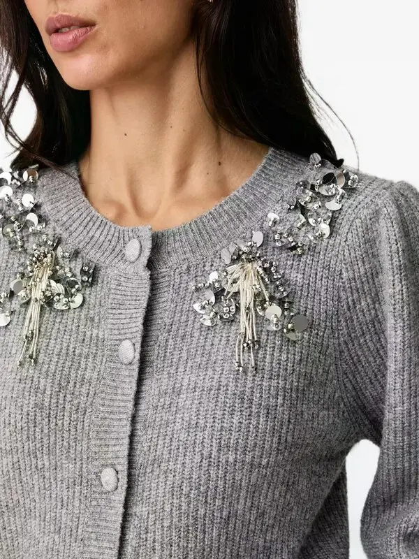 FRACOMINA Sequin-embellished Puffed-sleeve Cardigan