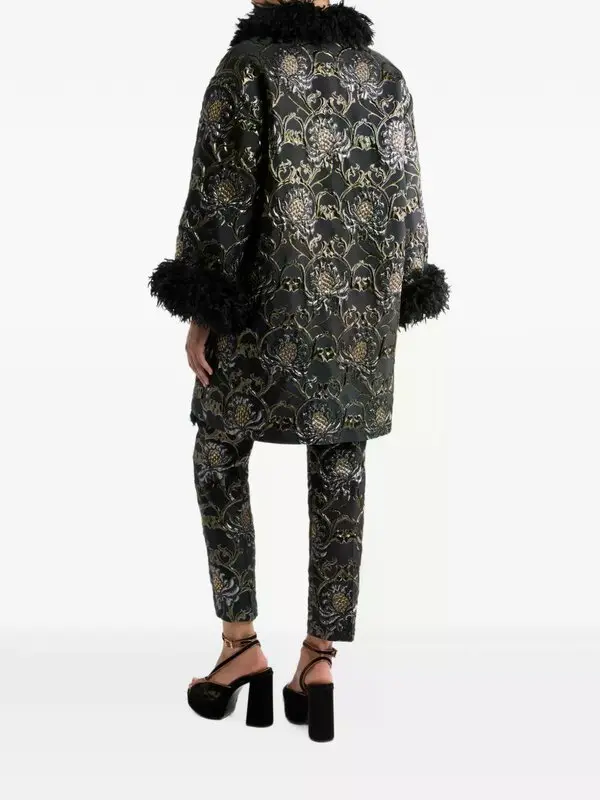 Etro Short Jacquard Coat With Belt And Faux-fur