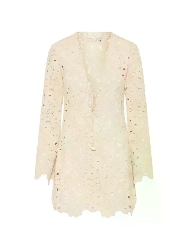 Anjuna Macramé V-neck Mini Dress - Neutrals