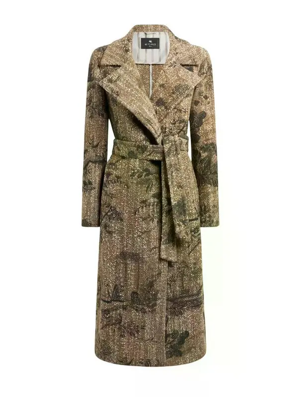 Etro Bouclé Wrap Coat With Flower And Animal Motif