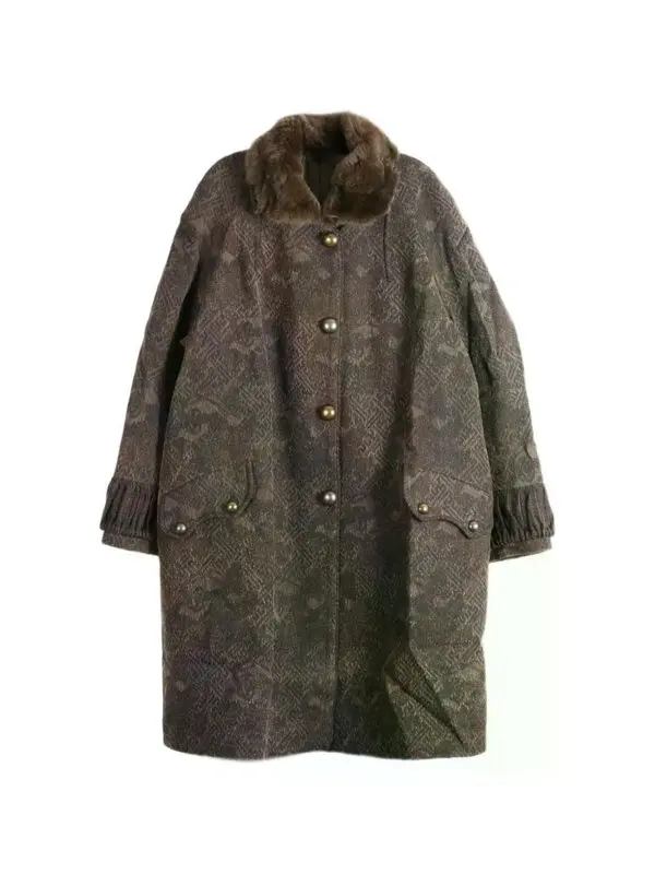COMMUNS Jacquard-woven Faux-fur Collar Coat